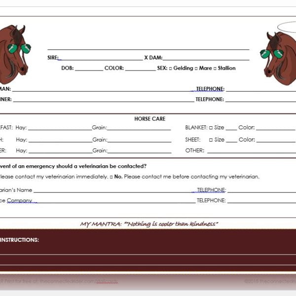 Free Stall Cards-Color Horse - The Connected Rider San Antonio English ...