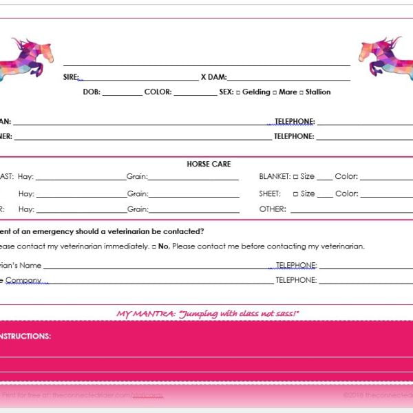 Free Stall Cards-Color Horse - The Connected Rider San Antonio English ...